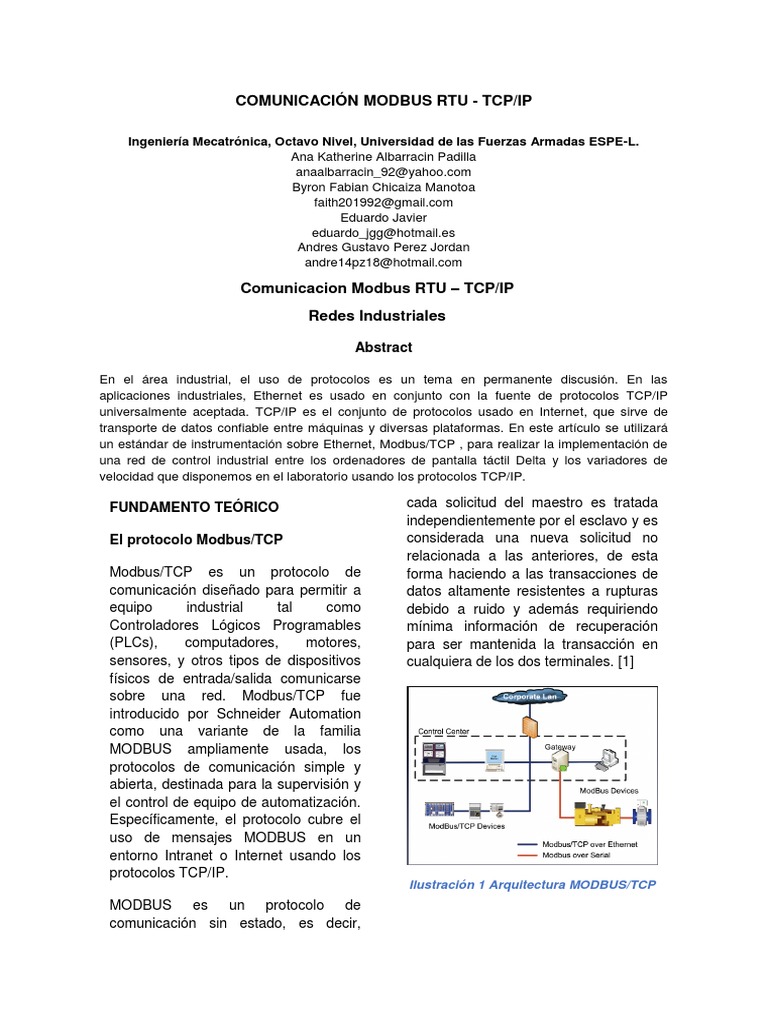 Paper Modbus Grupo | PDF | Protocolo de Control de Transmisión | Red de ...