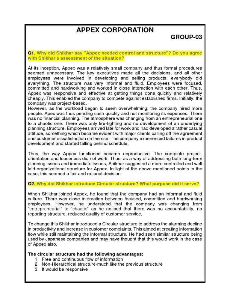 Appex Corporation's evolving organizational structures | PDF | New Product Development ...