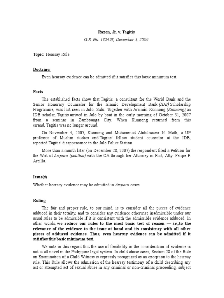 148 Razon v. Tagitis | PDF | Hearsay | Witness