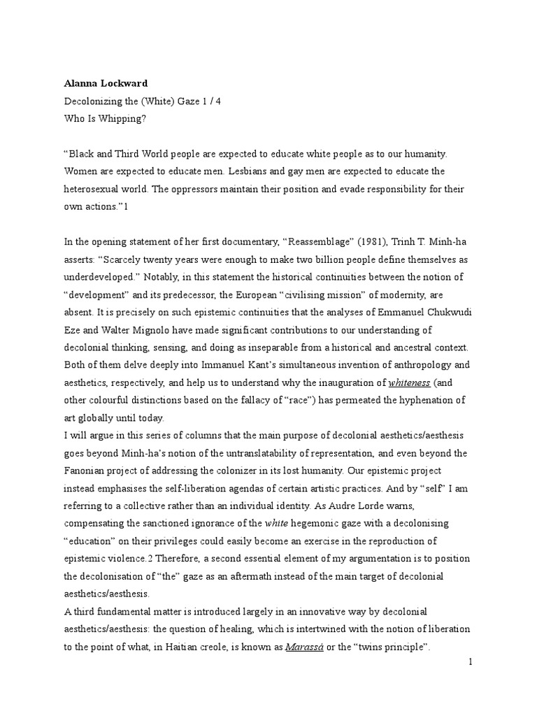 Decolonizing The (White) Gaze 1 / 4 Who Is Whipping? | PDF | Critical ...