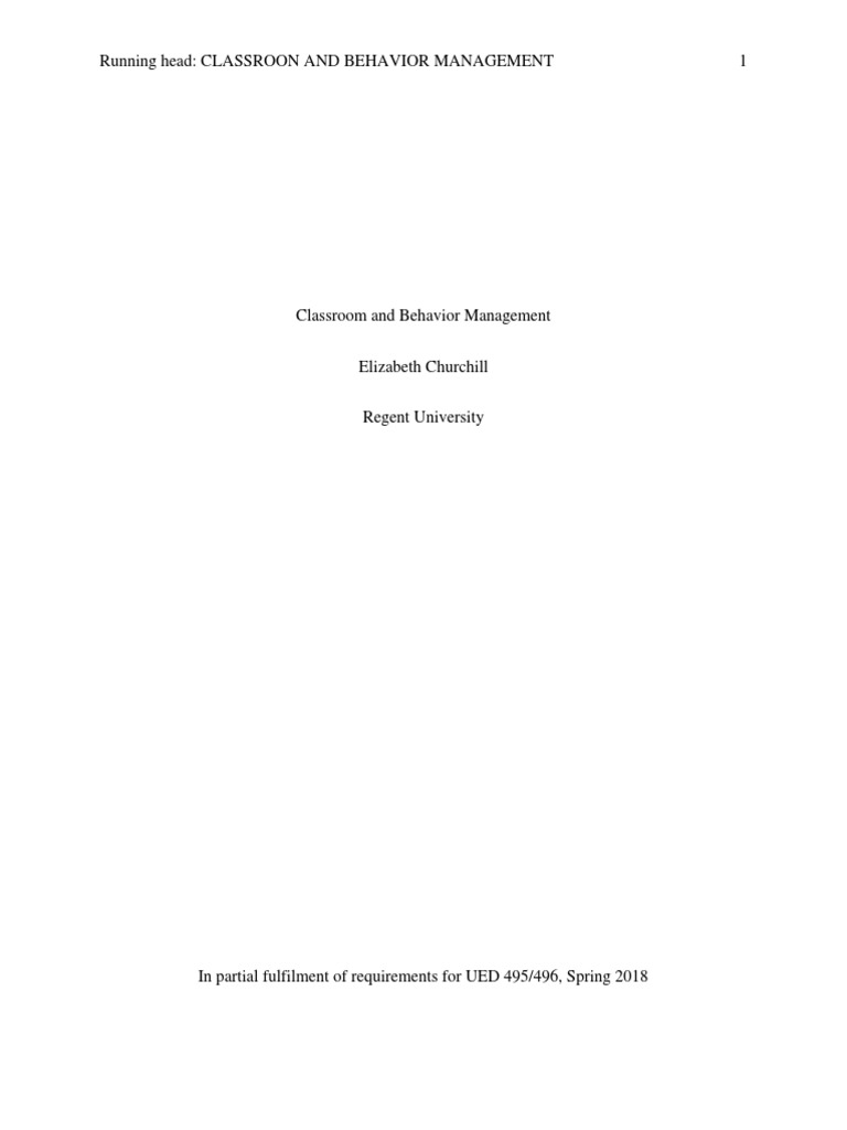Ued495-496 Churchill Elizabeth Classroom and Behavior Management | PDF ...