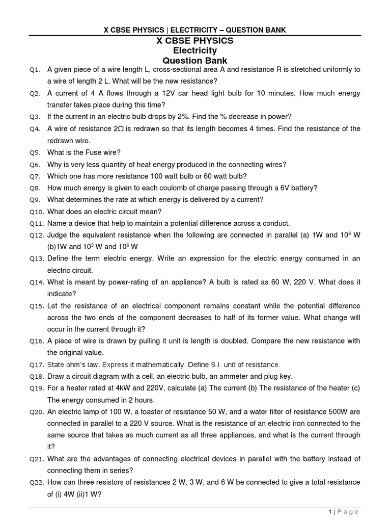 Current Electricity Question Bank | PDF | Series And Parallel Circuits ...