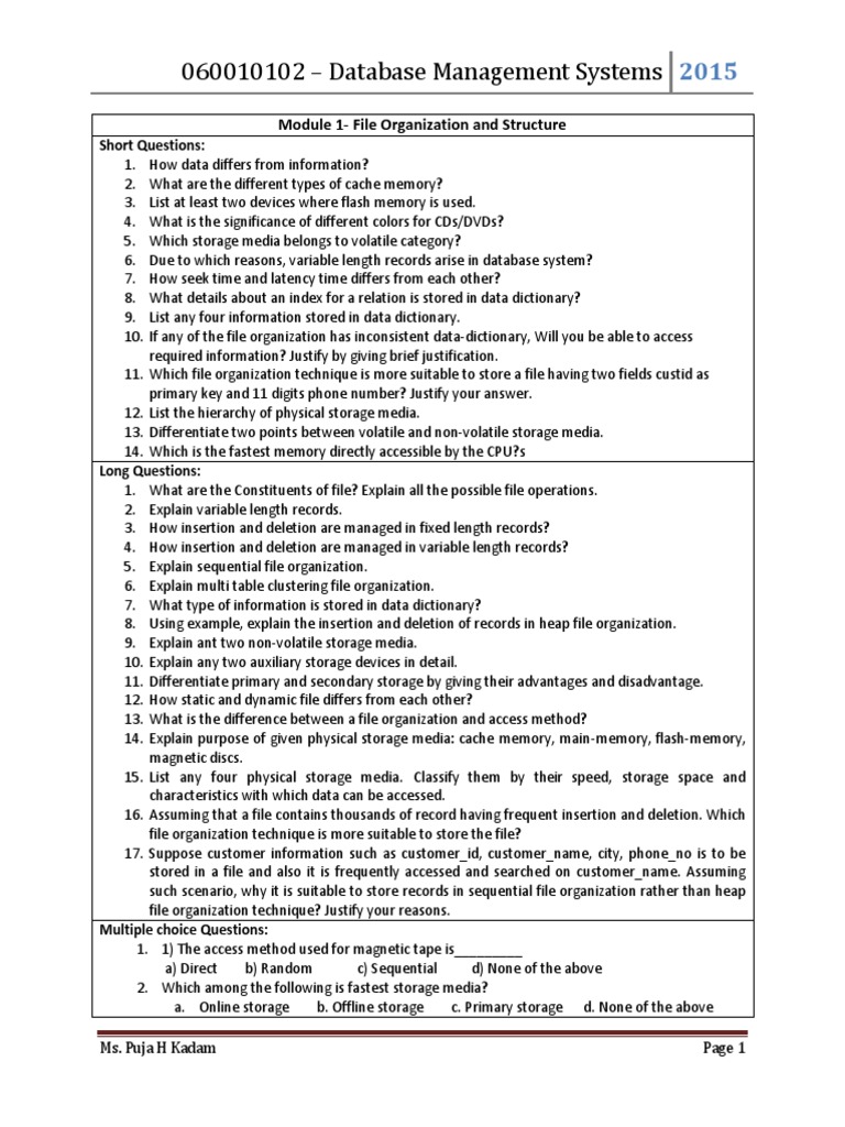 QB PDF | PDF | Computer Data Storage | Databases
