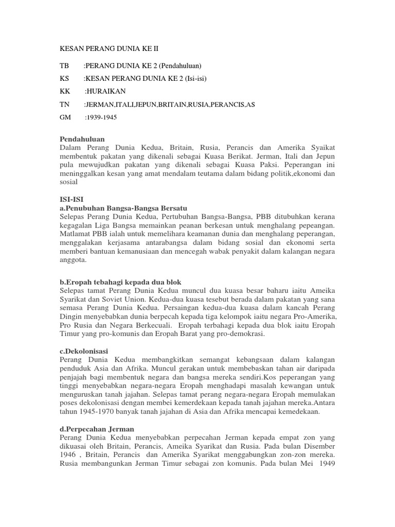 Kesan Perang Dunia Ke II | PDF