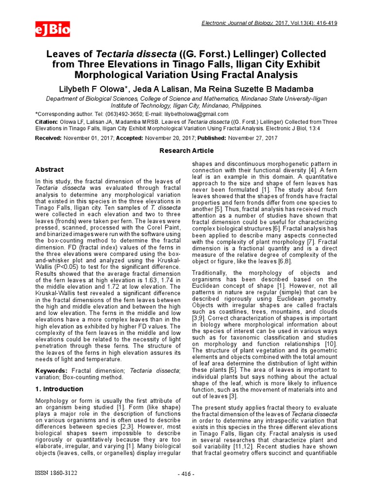 Leaves of Tectaria Dissecta G Forst Lellinger Collectedfrom Three ...