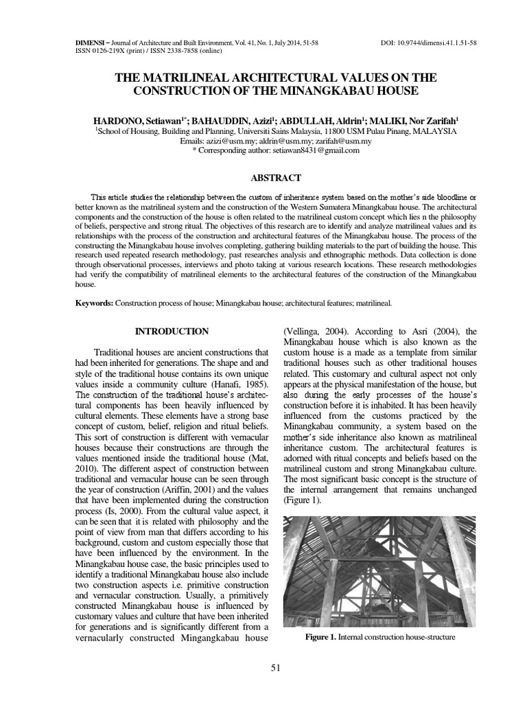 The Matrilineal Architectural Values On The Construction of The ...