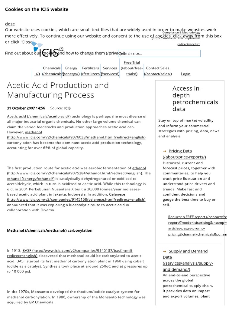 Acetic Acid Production and Manufacturing Process | PDF | Acetic Acid ...