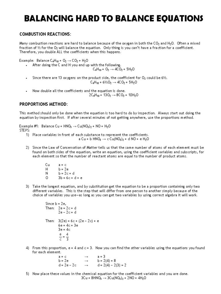 Balancing Hard To Balance Equations | PDF | Chemistry | Physical Sciences