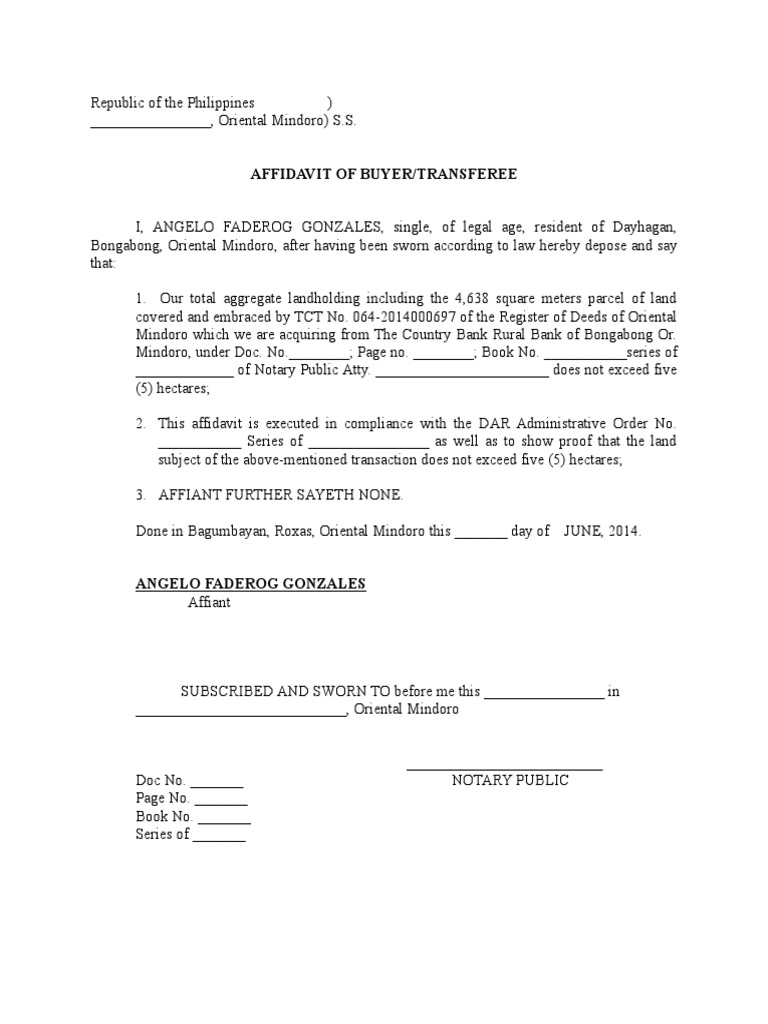 Affidavit of Buyer/Transferee | PDF