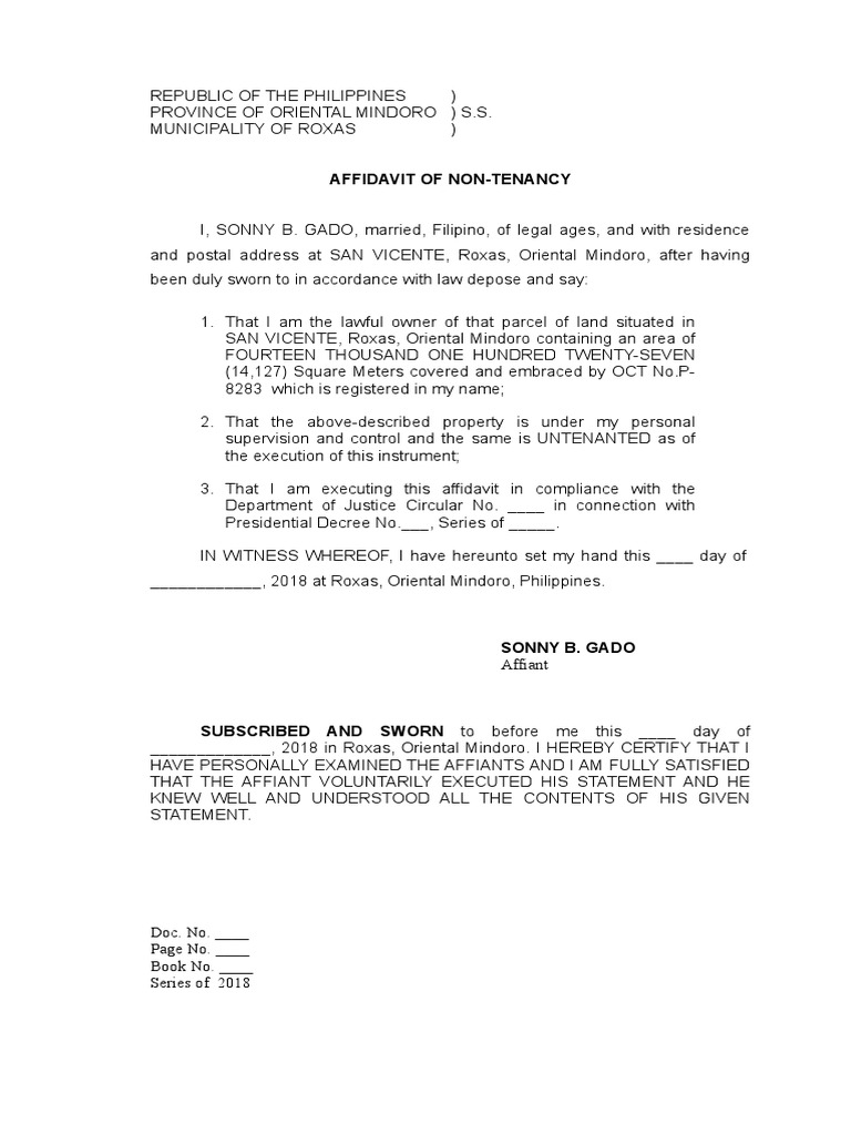 Affidavit of Non-Tenancy | PDF