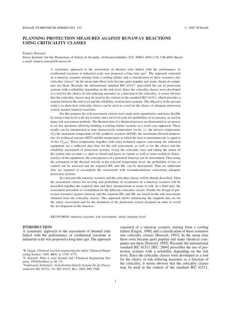 Protection Runaway Reaction | PDF | Risk | Temperature