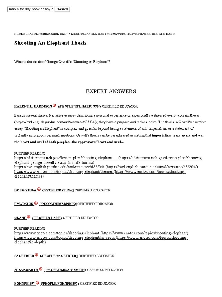 Shooting An Elephant Thesis | PDF | Essays