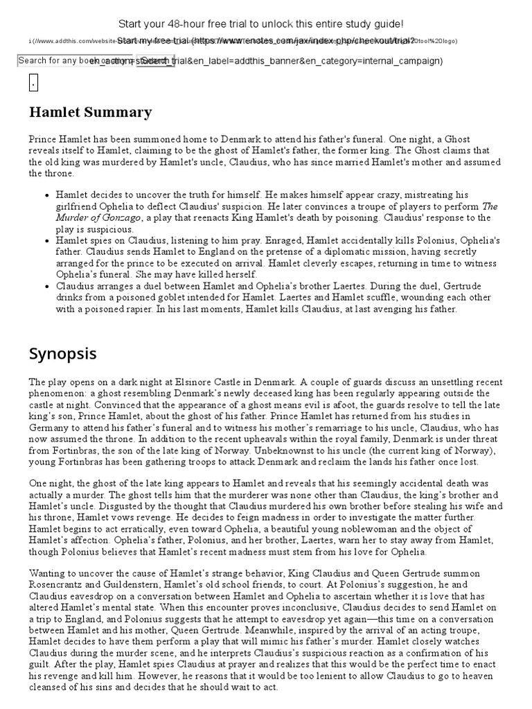 Hamlet: A Concise Summary | PDF | Hamlet | Plays