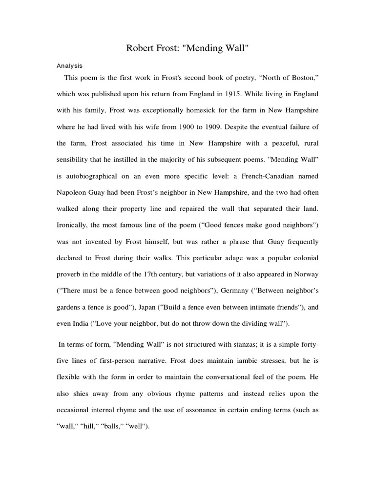 Robert Frost-Mending Wall | PDF | Irony | Poetry