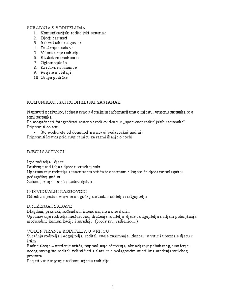 Suradnja S Roditeljima | PDF