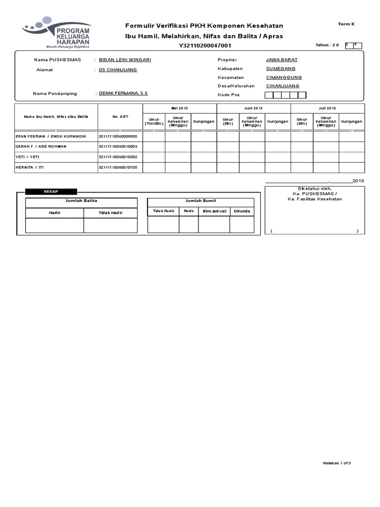 Form Verifikasi Kesehatan PKH | PDF