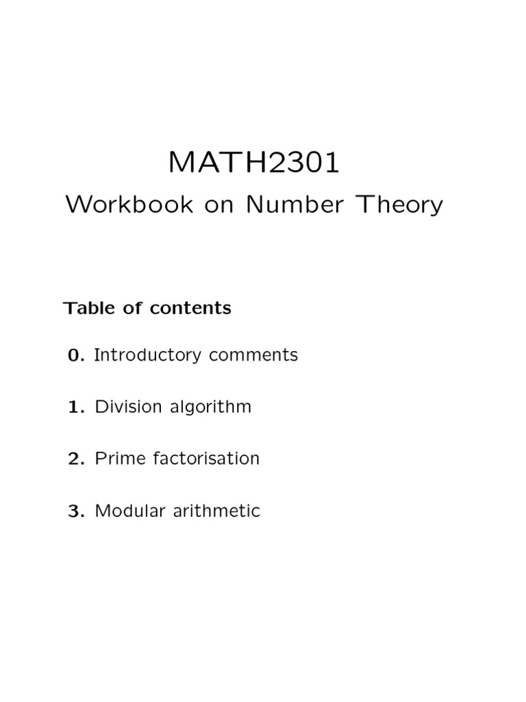 Workbook Number Theory | PDF | Prime Number | Ring Theory