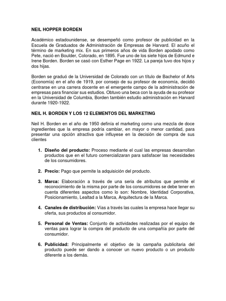 Neil H. Borden y el Marketing Mix | PDF | Distribución (comercial ...