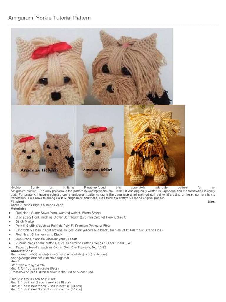 Amigurumi Yorkie Tutorial Pattern | Download Free PDF | Amigurumi | Crochet