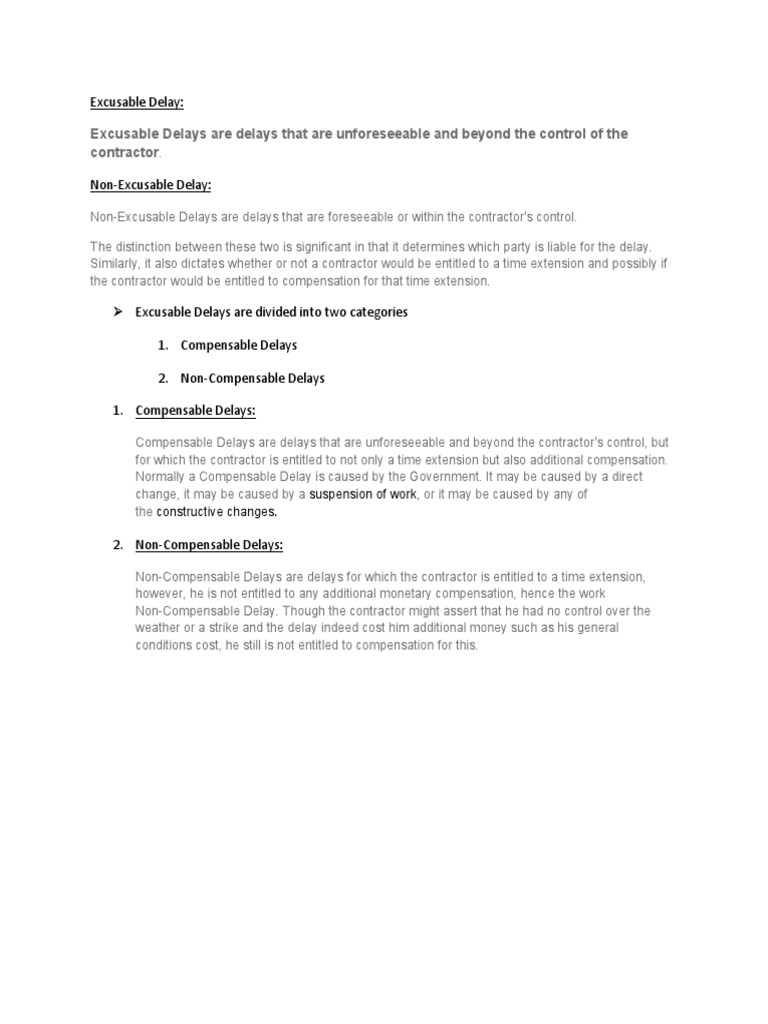 Excusable Delays Are Delays That Are Unforeseeable and Beyond The ...