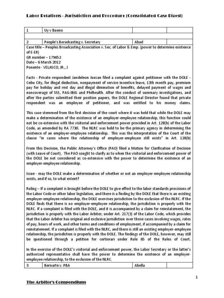 Labor Relations - Jurisdiction and Procedure (Consolidated Case ...