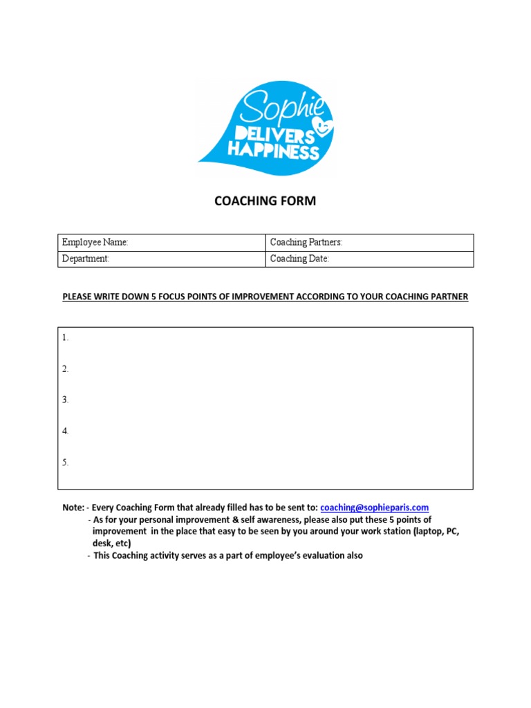 Coaching Form: Employee Name: Coaching Partners: Department: Coaching ...