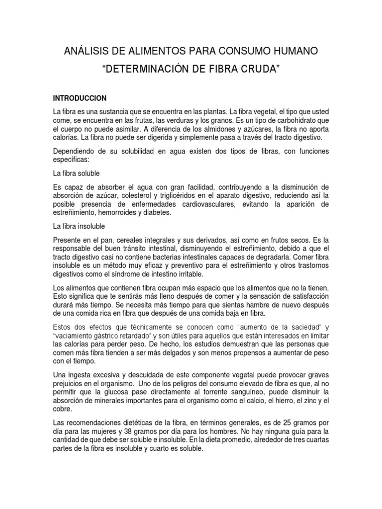 Determinación de Fibra Cruda | PDF | Fibra dietética | Dieta y nutrición