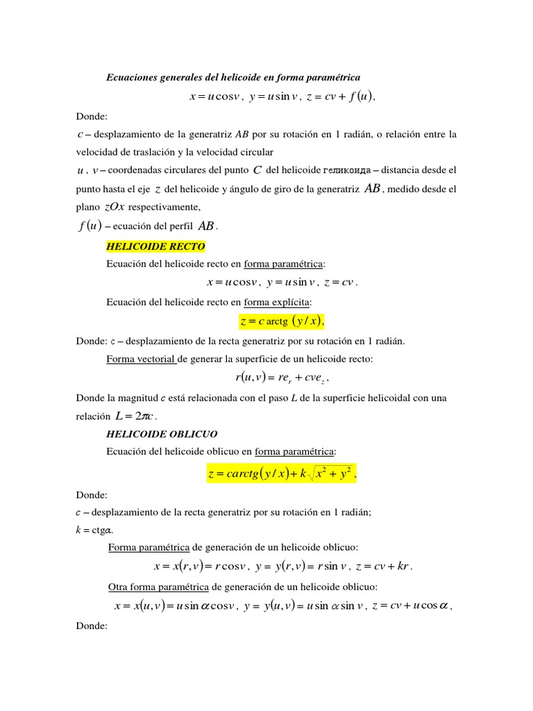 Ecuaciones del helicoide en geometría | PDF | Hélice | Rotación