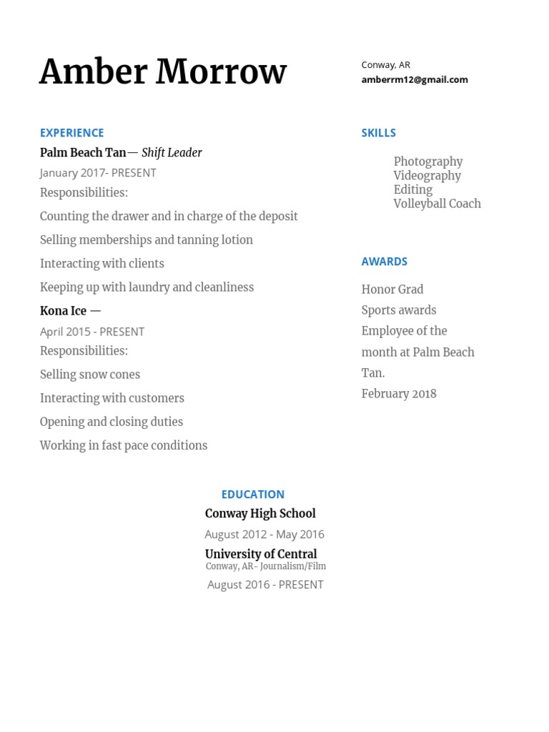 Amber Morrow: Experience Skills | PDF