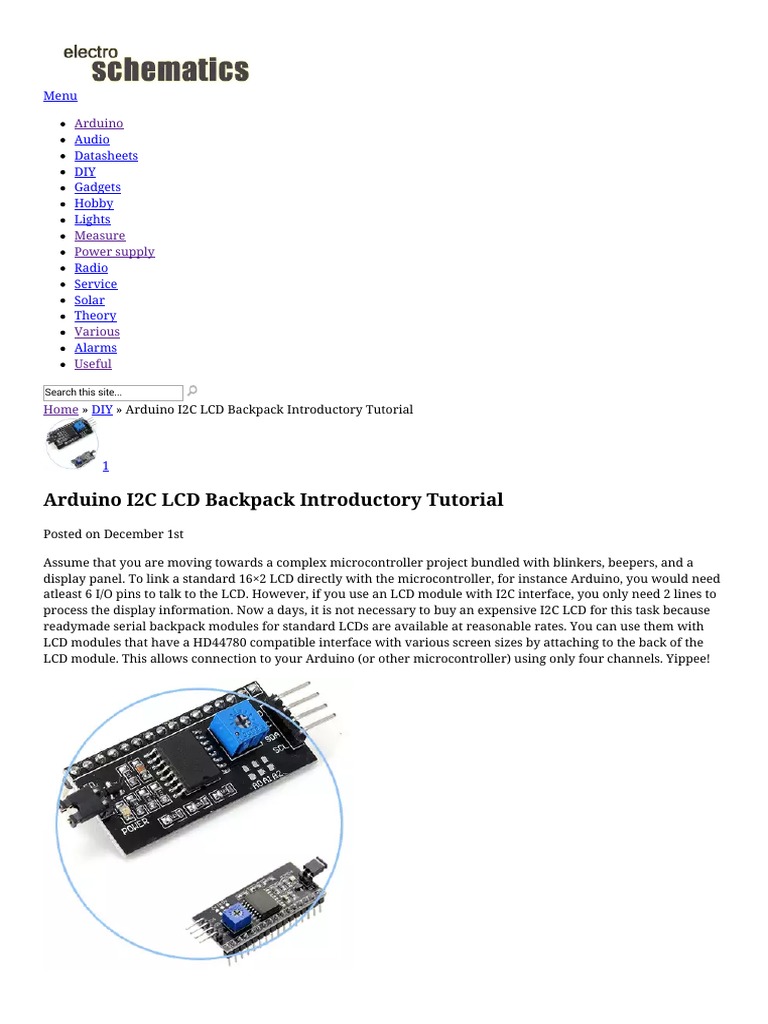 Arduino I2C LCD Backpack | PDF | Arduino | Liquid Crystal Display