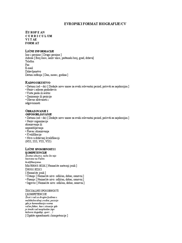 Evropski Format CV