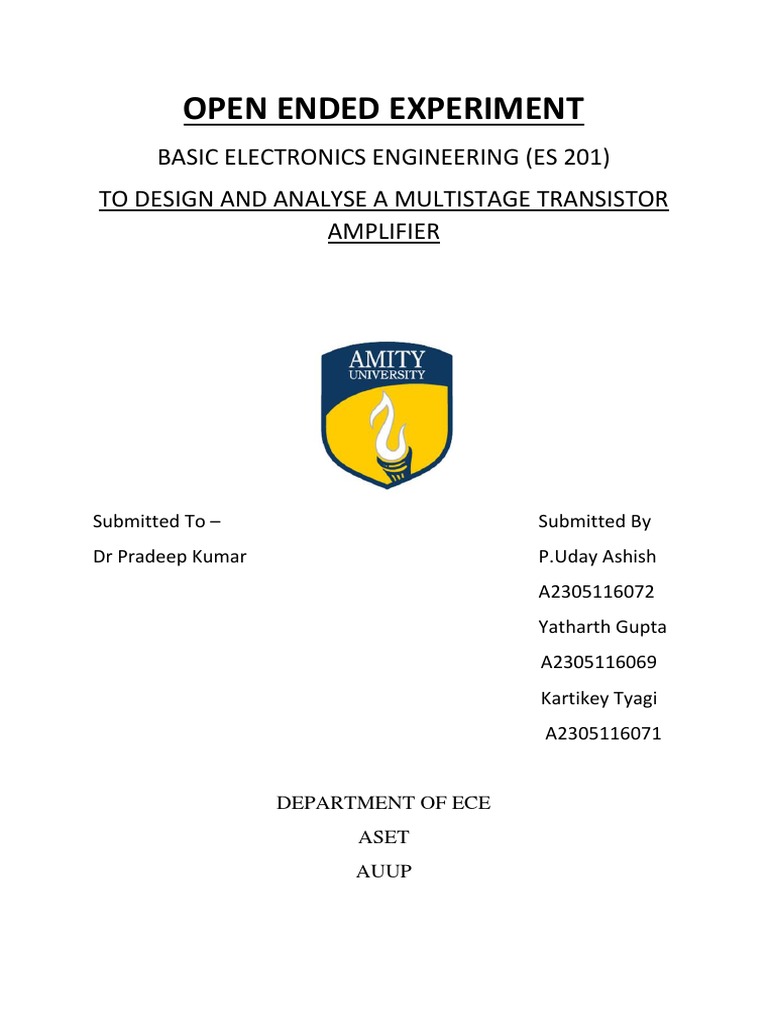 Open Ended Experiment: Basic Electronics Engineering (Es 201) To Design ...