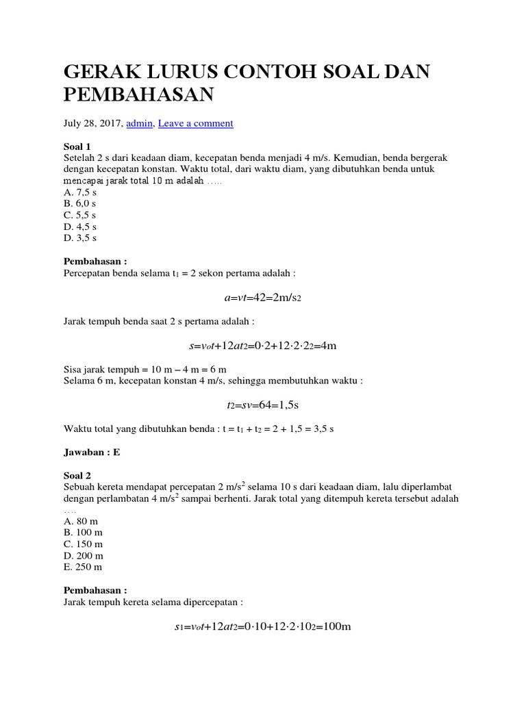 Contoh Soal Gerak Lurus dan Kesetimbangan | PDF