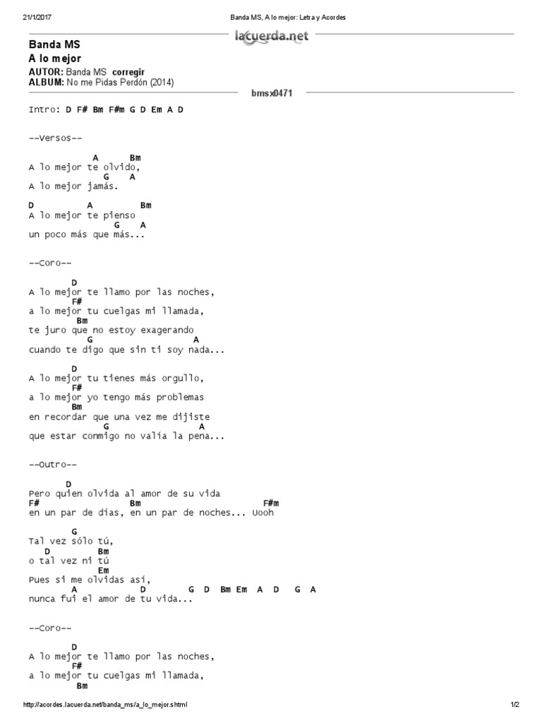 Banda Ms A Lo Mejor Letra Y Acordes Pdf álbumes Música Grabada