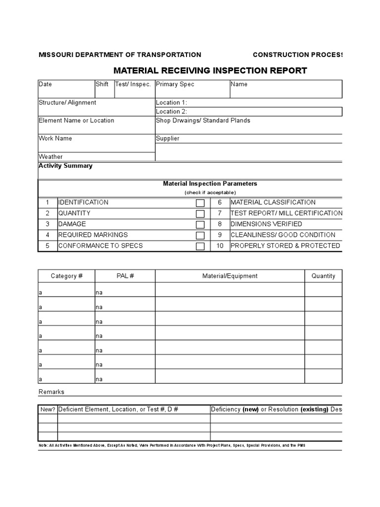 Material Receiving Inspection Report | PDF | Business