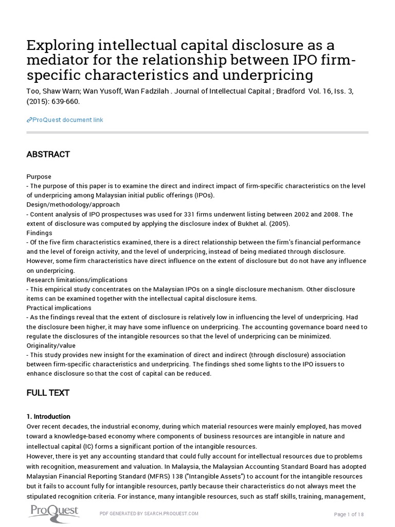 Exploring Intellectual Capital Disclosure As A Mediator For The Relationship Between IPO Firm ...