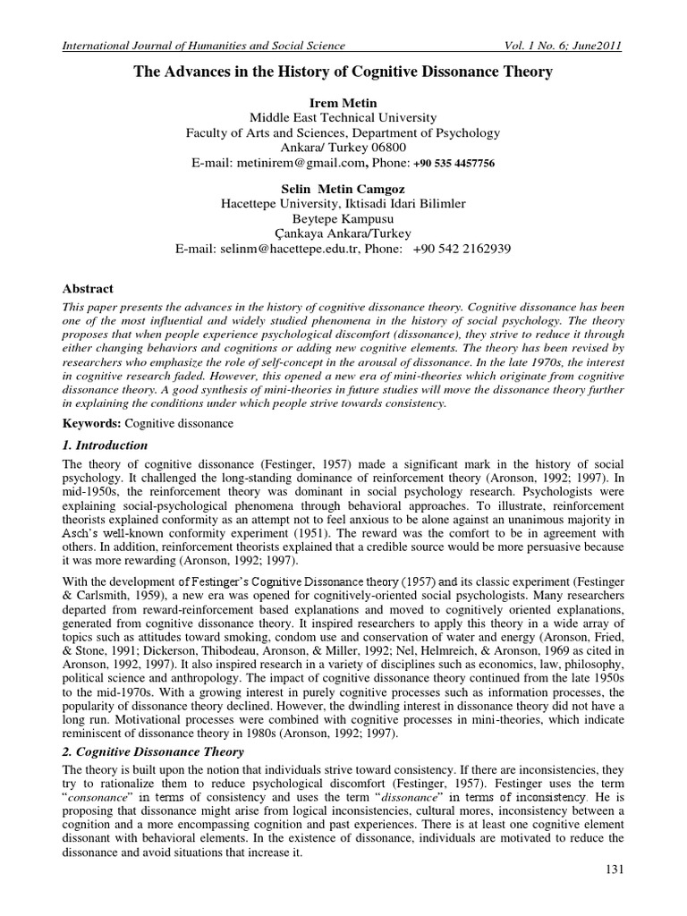 Advance in Cognitive Dissonance Theory | PDF | Social Psychology ...
