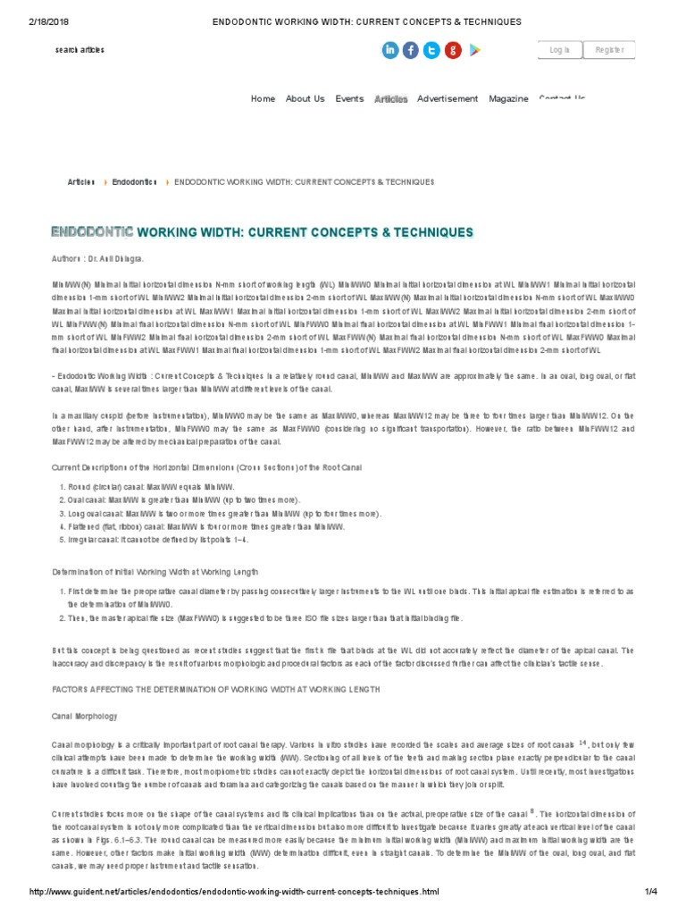 Working Width: Current Concepts & Techniques: Endodontic | PDF | Mouth ...