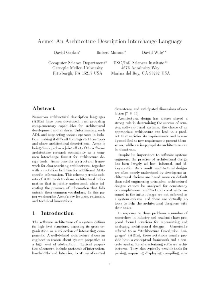 Acme An Architecture Description Interchange Language | PDF | Client–Server Model | Software ...