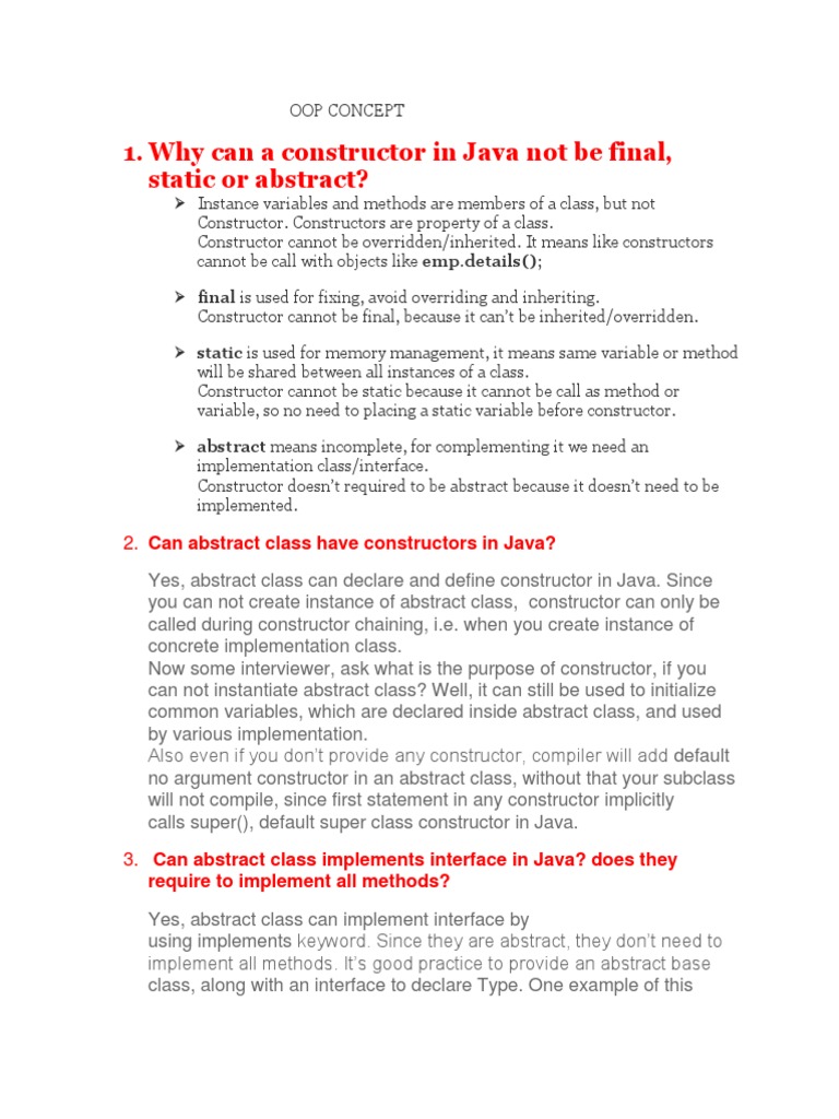 Why Can A Constructor in Java Not Be Final, Static or Abstract? | PDF | Class (Computer ...