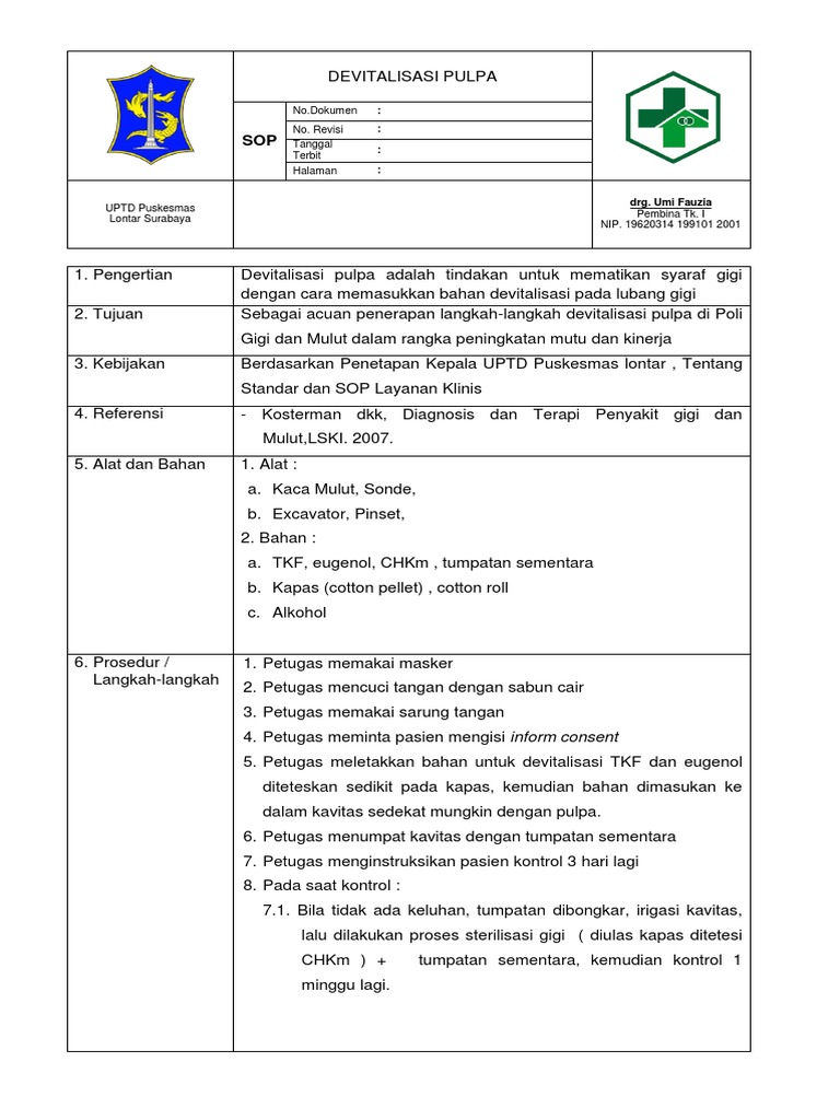Sop Devitalisasi | PDF