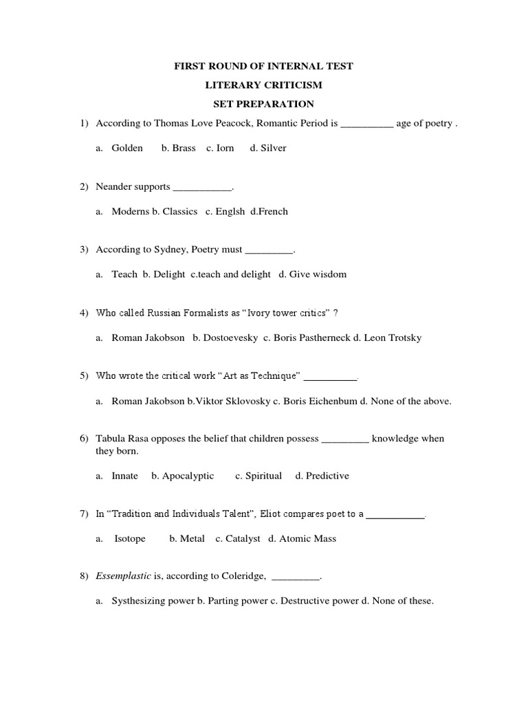 First Round of Internal Test | PDF