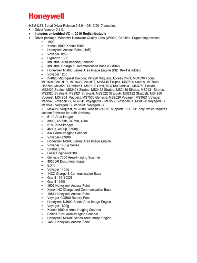 HSM USB Serial Driver Release Notes | PDF | Image Scanner | Device Driver