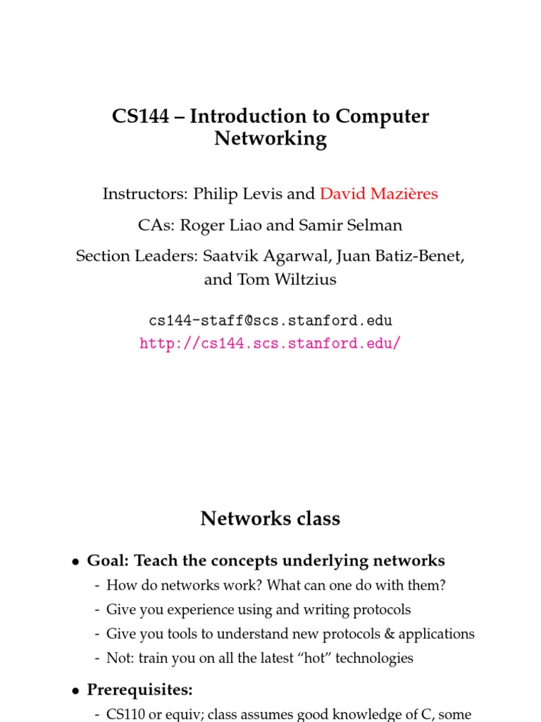 CS144 - Introduction To Computer Networking | PDF | Port (Computer Networking) | Network Socket