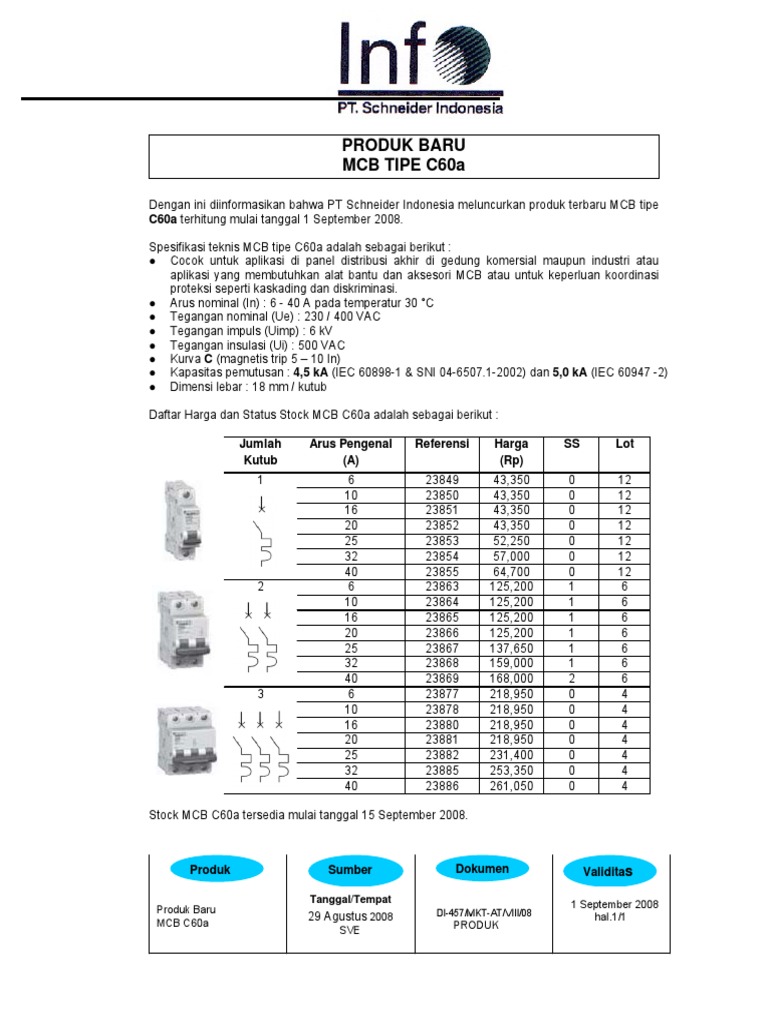 Price List - Produk Baru MCB C60a | PDF