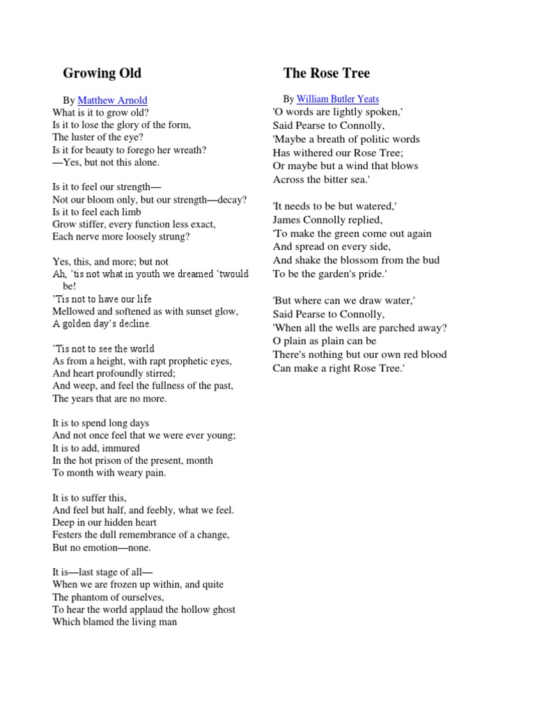 Growing Old The Rose Tree: Matthew Arnold | PDF | Poetry