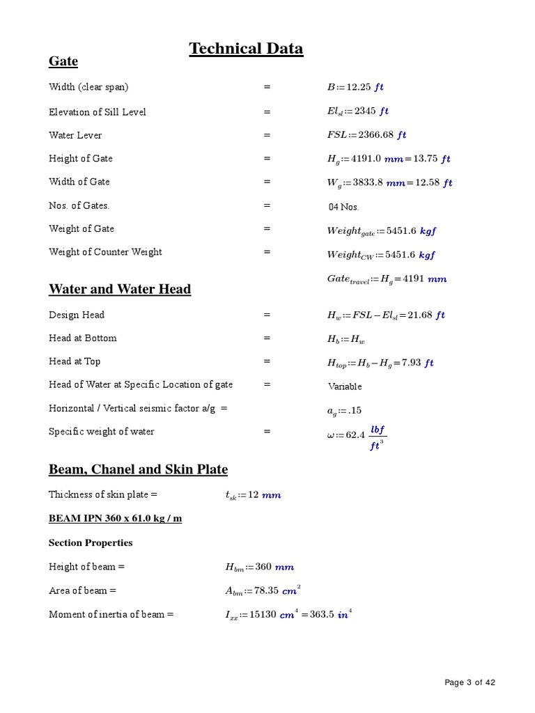 Hydraulic Vertical Lift Gate Design | PDF | Strength Of Materials | Steel