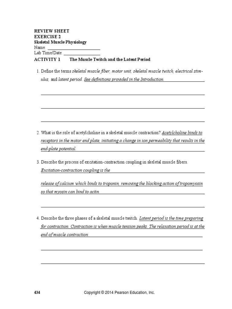Review Sheet Exercise 2 Skeletal Muscle Physiology | PDF