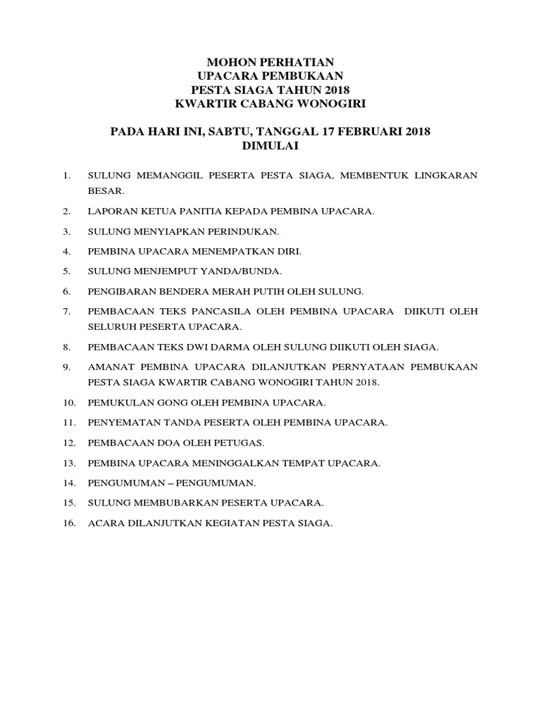 Atur Acara Upacara Pesta Siaga 2018 | PDF