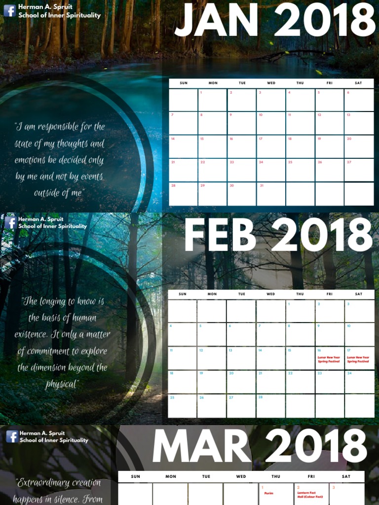 2018 Monthly Calendar | PDF | Holidays | Observances